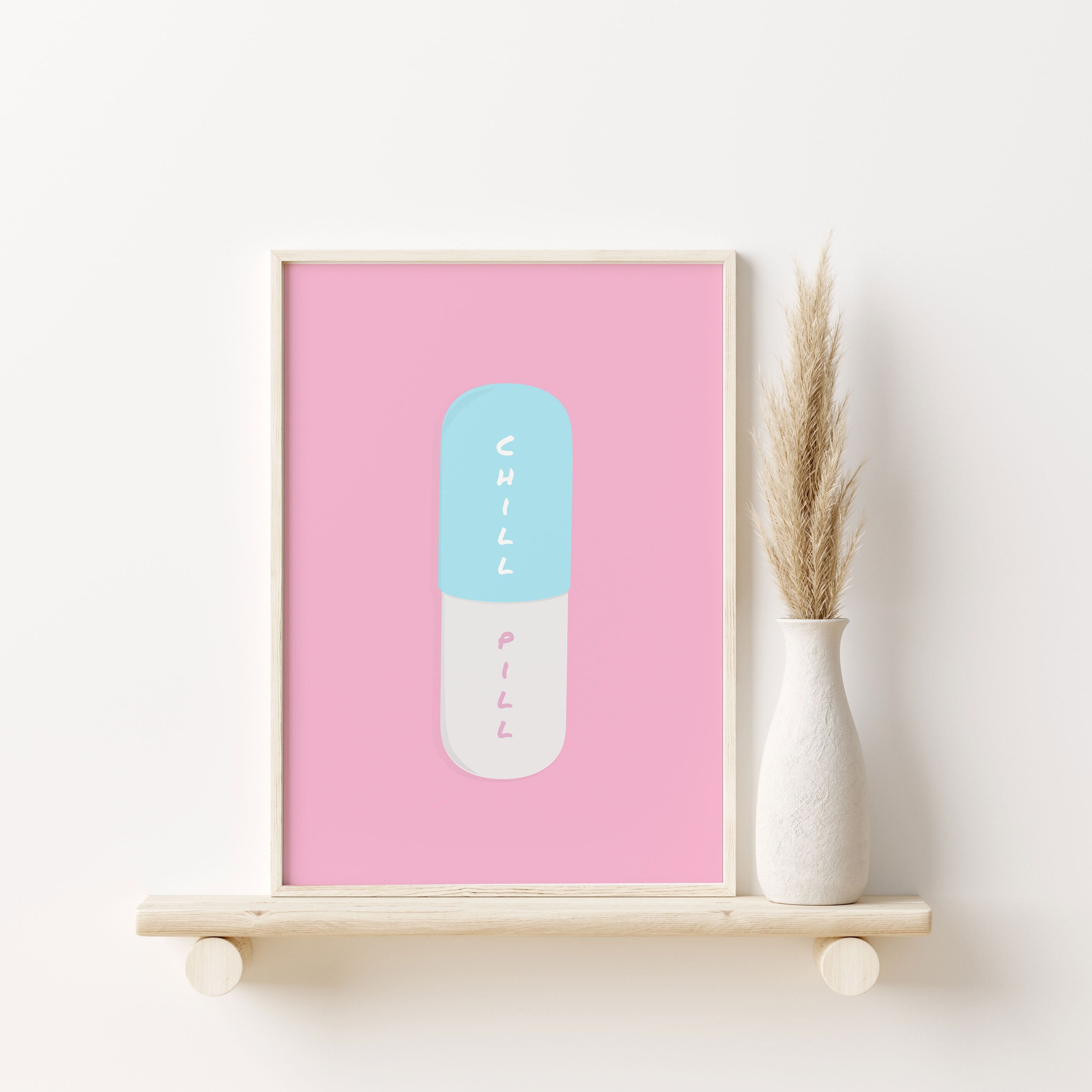 Pink and Blue Chill Pill Poster Funky Retro Wall Art Pastel - Etsy
