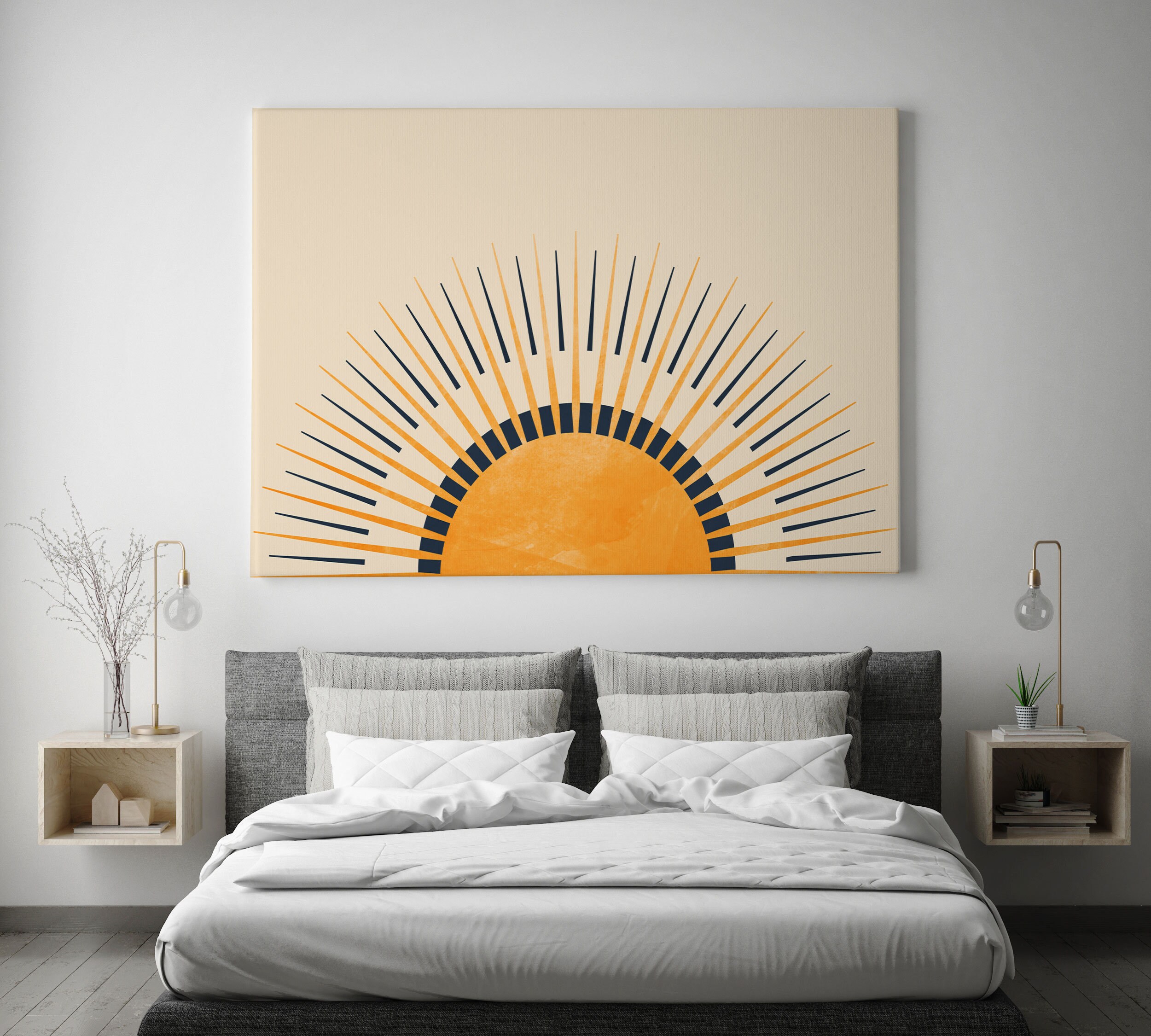 Boho Sun Print Bedroom Wall Art Above the Bed Retro Sunset | Etsy