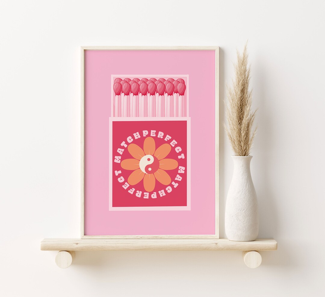 Cute Pink and Red Print, Trendy Wall Art, Perfect Match Print ...