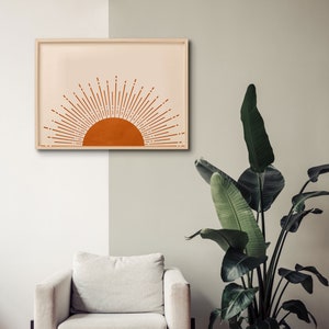 Boho Sun Horizontal Print, Mid Century Burnt Orange Sun Poster Sunrise ...