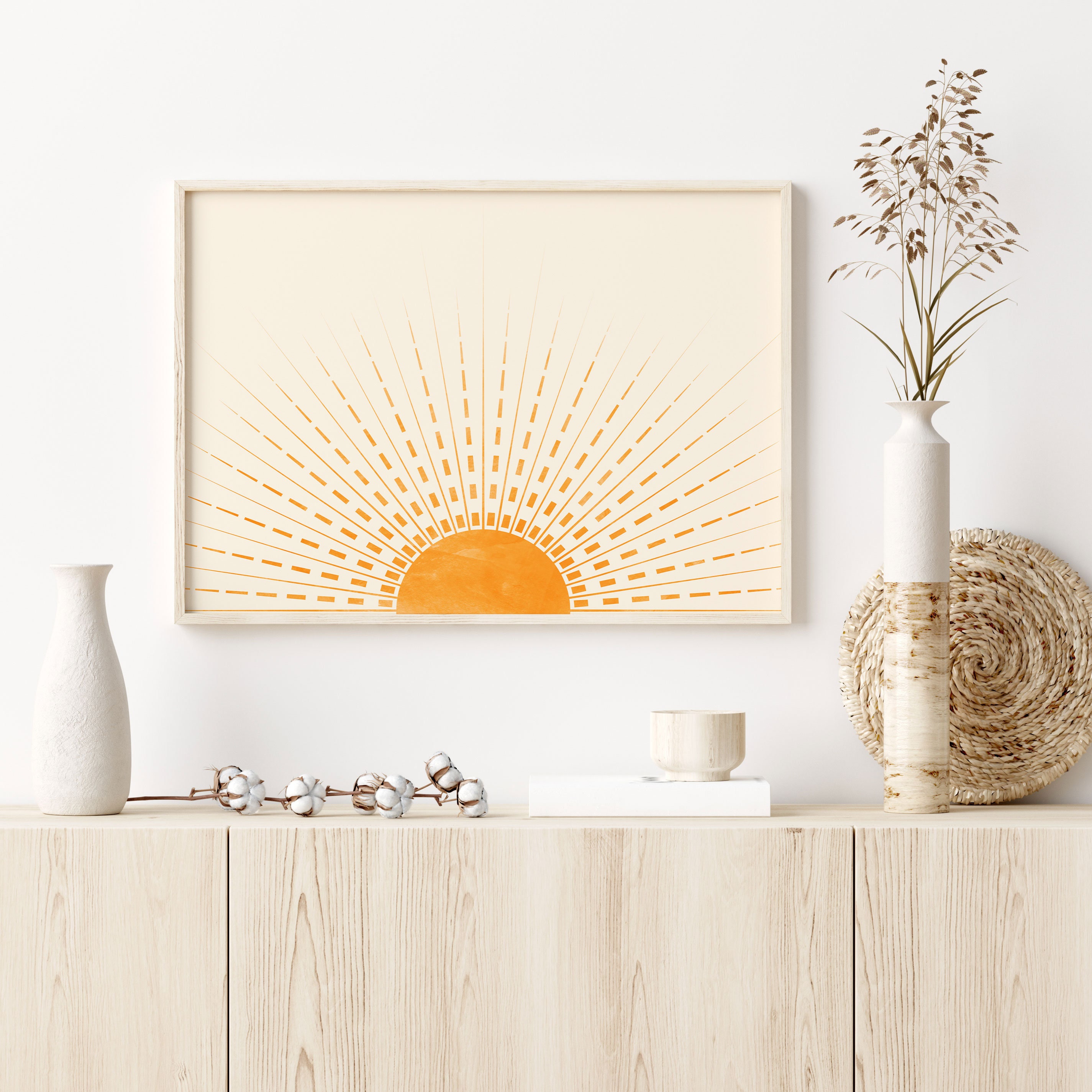 Horizontal Sunset Print Yellow Sun Art Abstract Sun Art | Etsy
