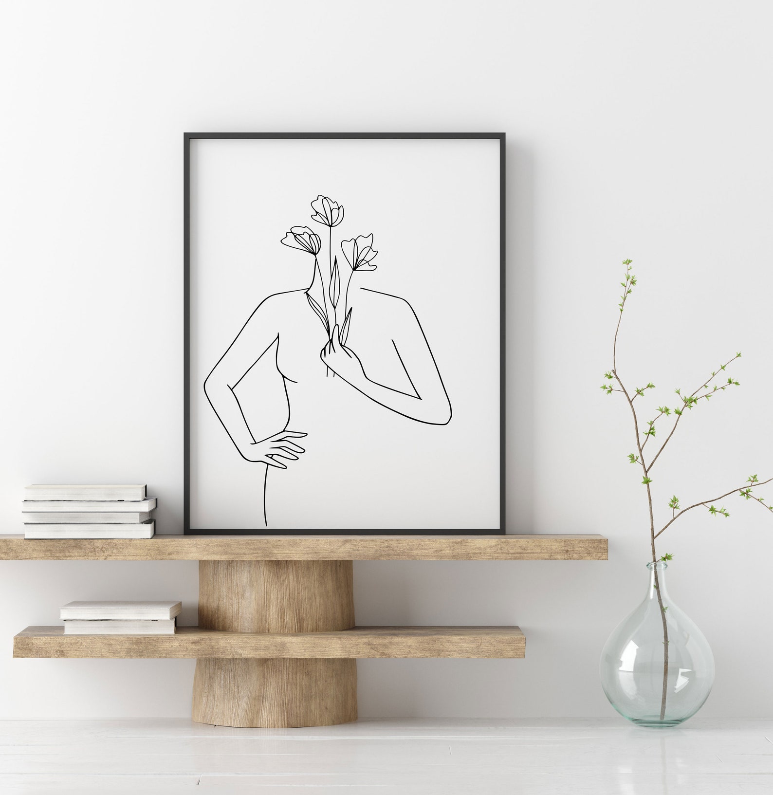 Woman Body Line Art With Flower Head, Modern Minimalist Art, Line Art ...