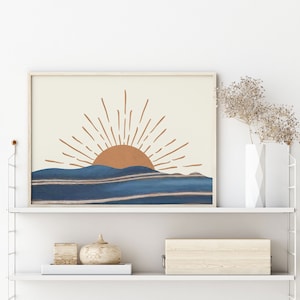 Abstract Rising Sun Print, Burnt Orange Sun Wall Art, Sun Home Decor ...
