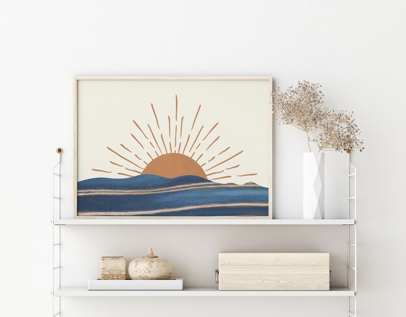 Abstract Rising Sun Print Burnt Orange Sun Wall Art Sun Home | Etsy