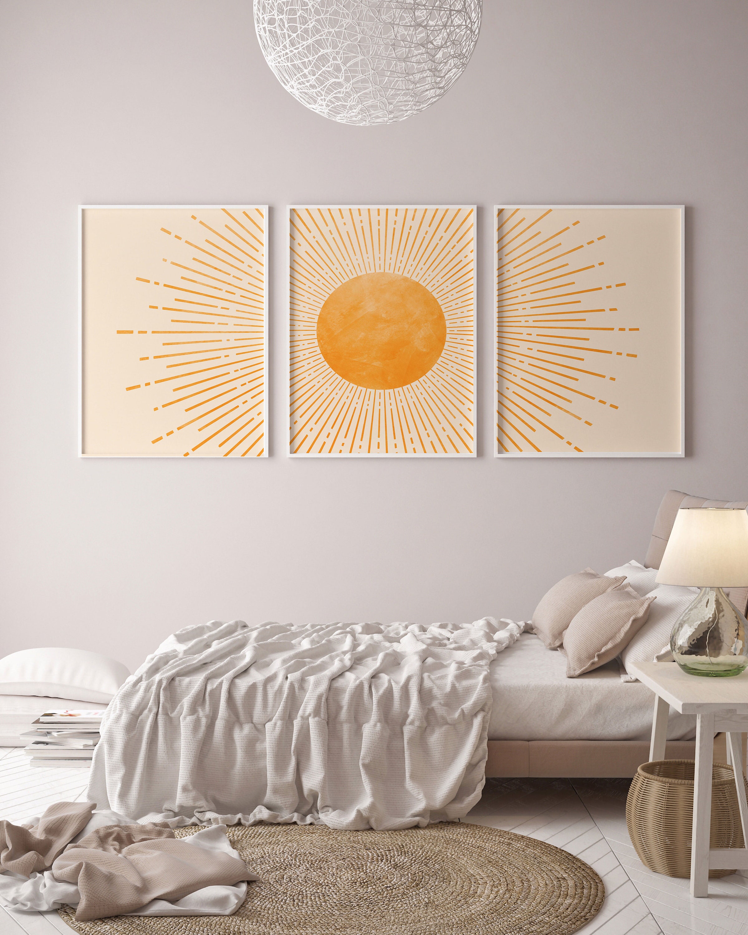 Sunrise Art Abstract Art Boho Sun Wall Art Sun Print Set of | Etsy