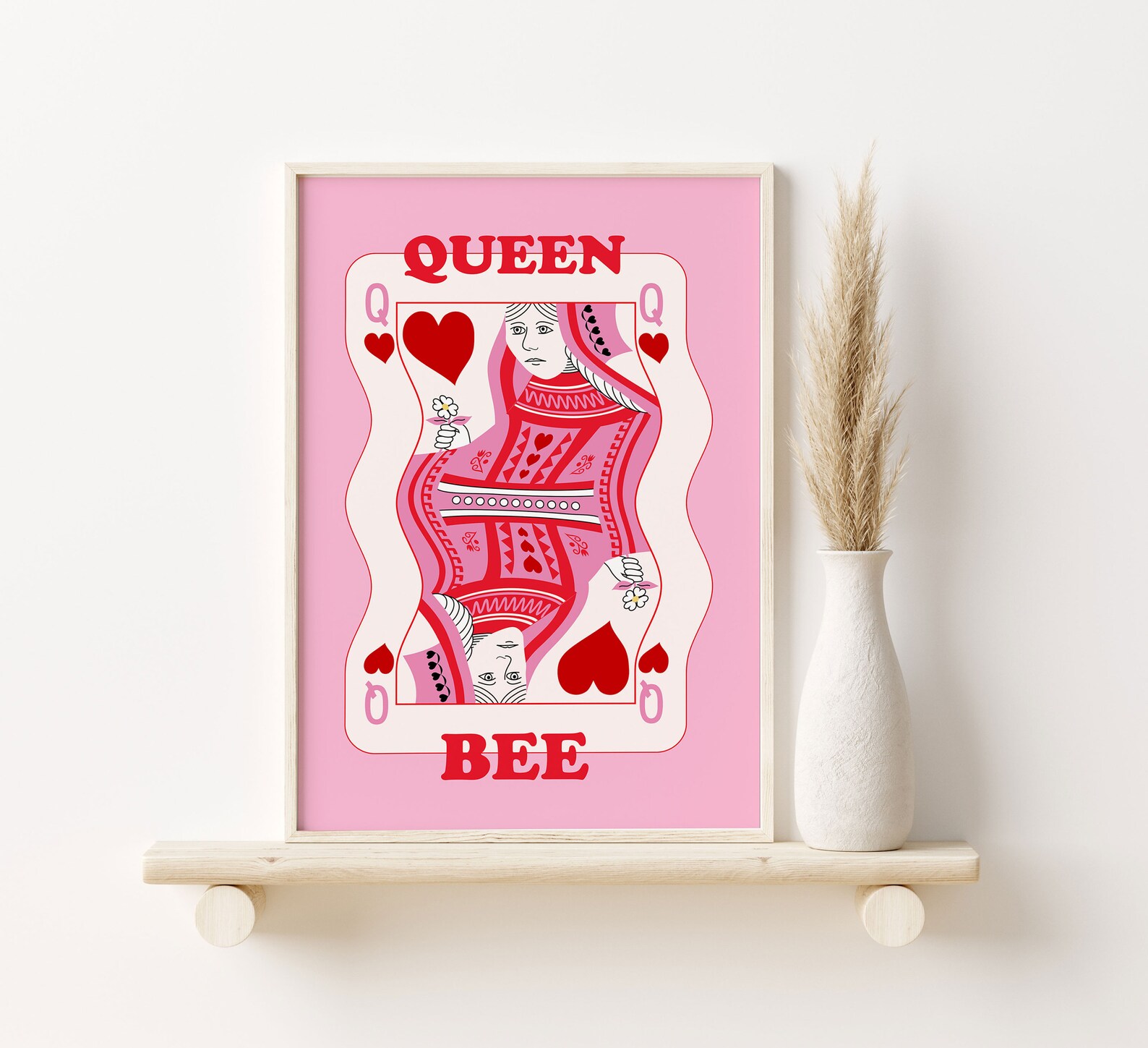 Trendy Pink and Red Print, Retro Style Poster, Queen of Hearts Cute ...