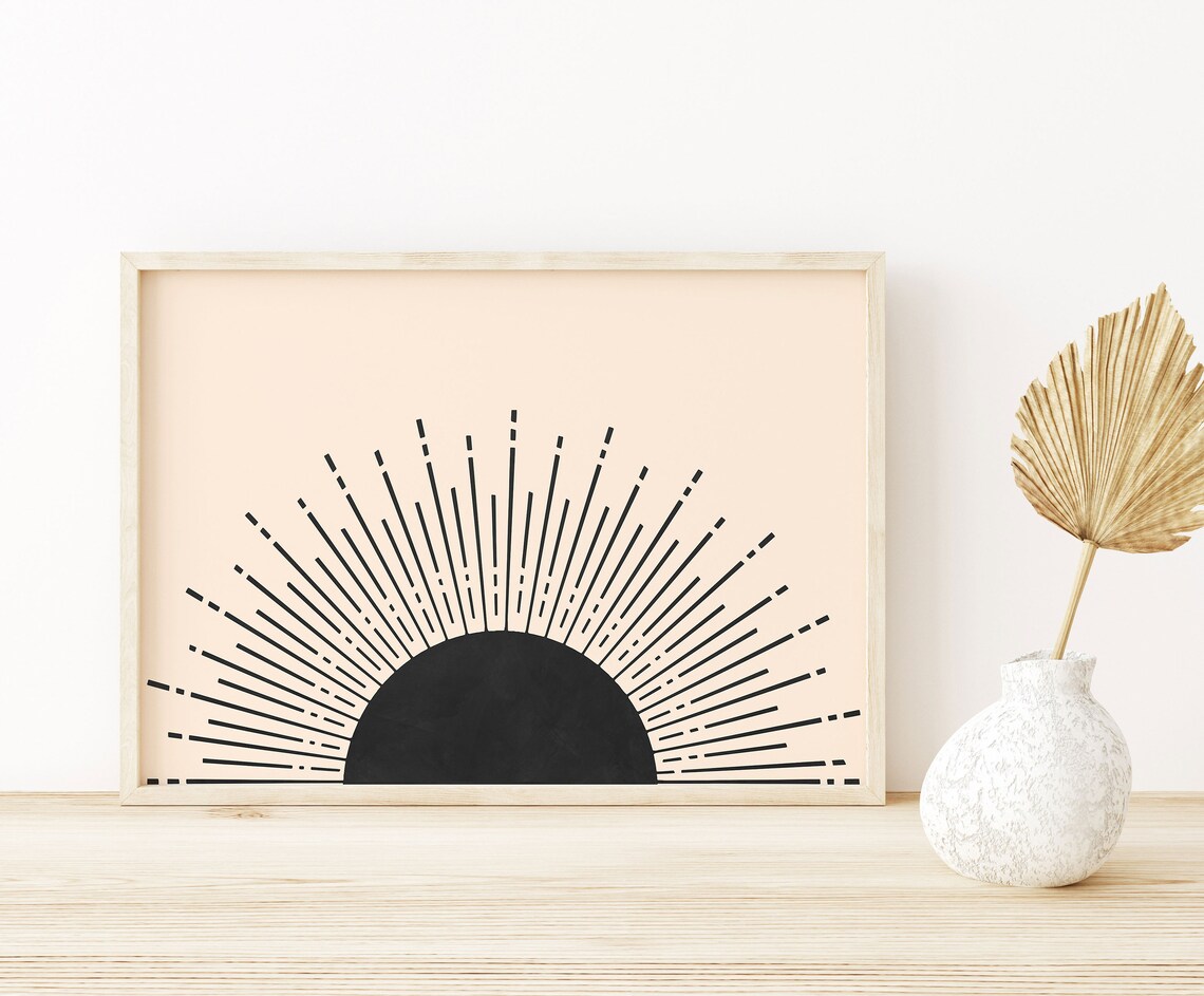 Black Sun Print, Horizontal Sun Poster, Digital Download Sun Wall Art ...