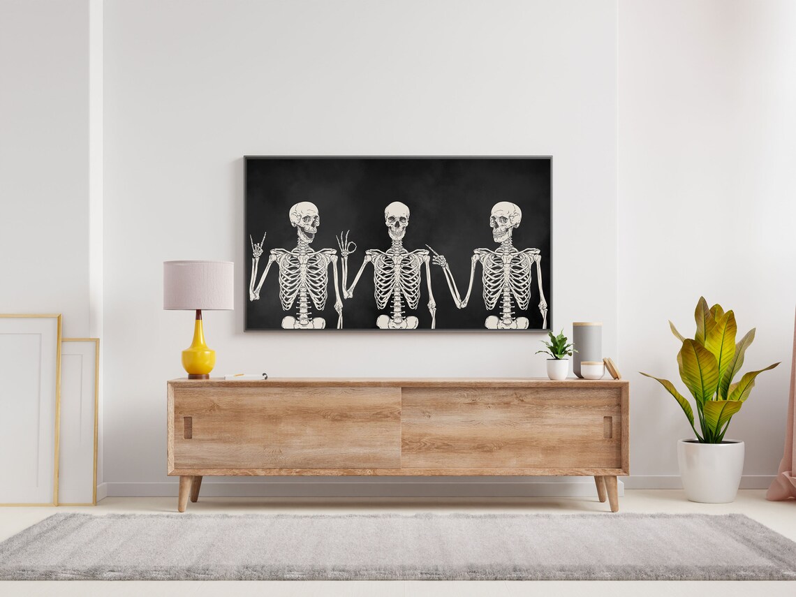 Halloween Art Frame TV Funny Skeleton Print Modern Digital - Etsy