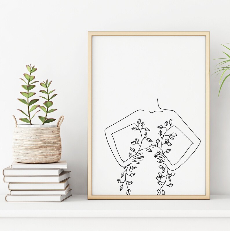 Woman Line Art Chic Boho Wall Art Minimalist Line Art | Etsy
