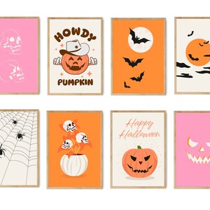 Pink and Orange Halloween Print Bundle, Halloween Wall Art Set, 20 Cute ...