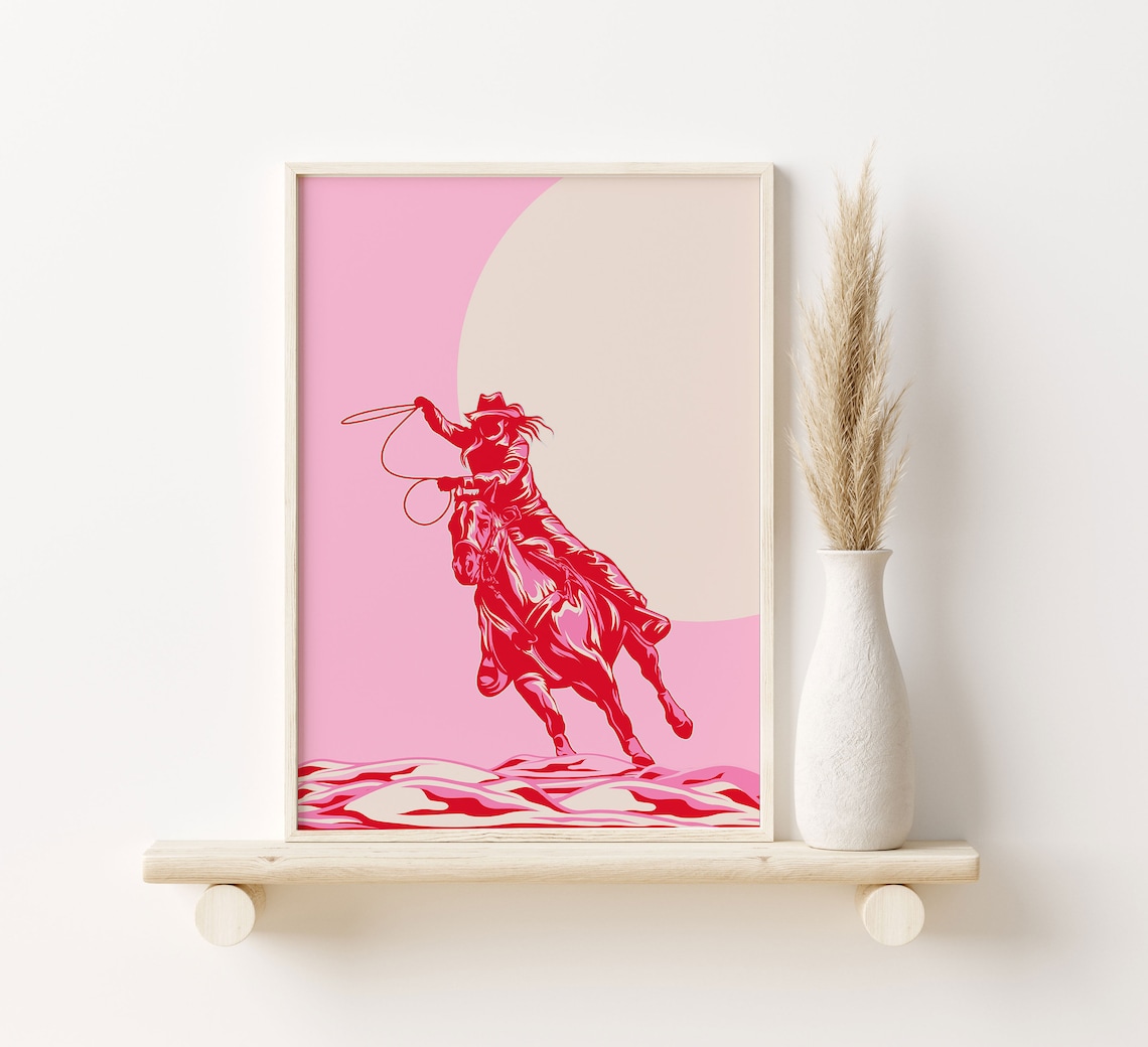 Trendy Pink and Red Cowgirl Print Preppy Western Wall Art - Etsy