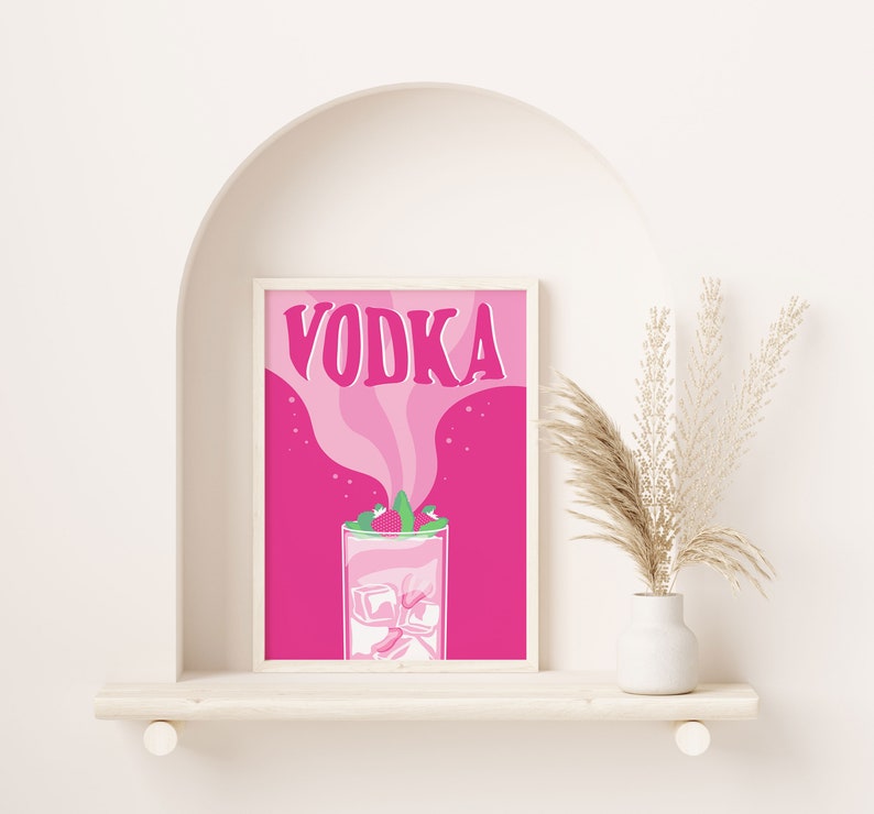 Trendy Pink Print Retro Style Drinks Poster Vodka Print - Etsy
