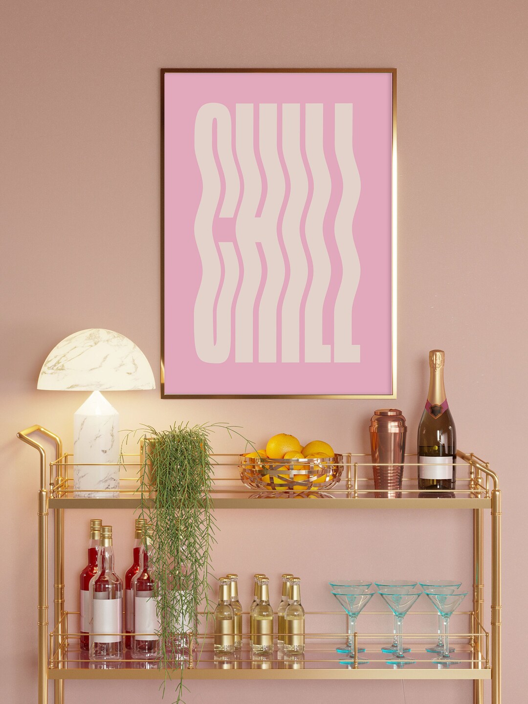 Pink Chill Poster, Wavey Word Print, Retro Wall Art, Bedroom Wall Print ...