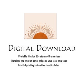 Boho Sun Horizontal Print, Mid Century Burnt Orange Sun Poster Sunrise ...
