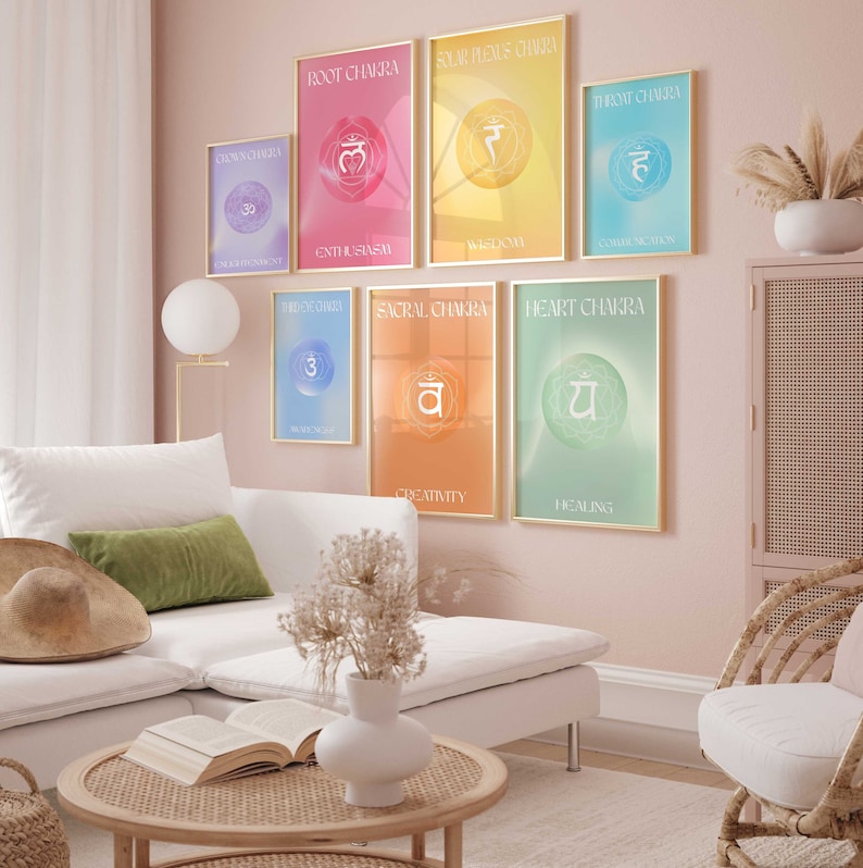 Chakra Poster Set of 7, Aesthetic Spiritual Wall Art, Gradient Art ...