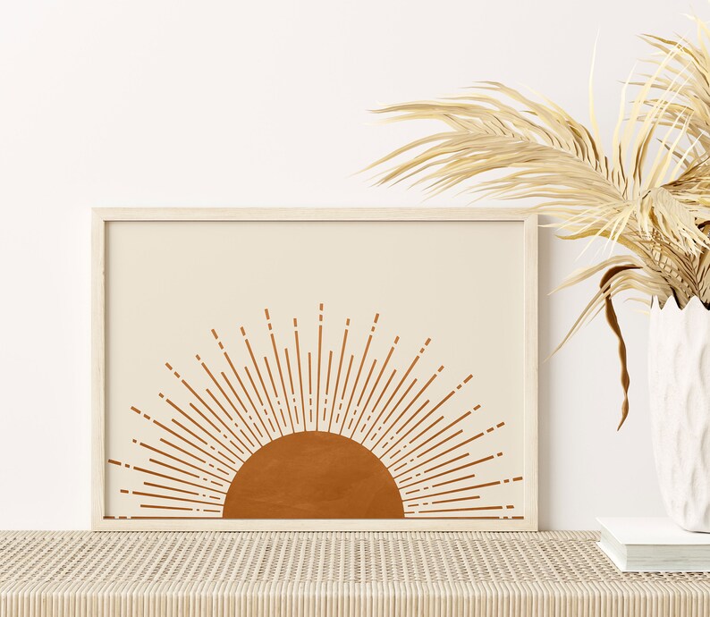 Boho Sun Horizontal Print Terracotta Poster Retro Sunrise | Etsy