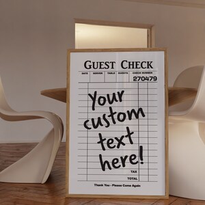 Custom Guest Check Art Print, Trendy Wall Art, Digital Download, Pick ...