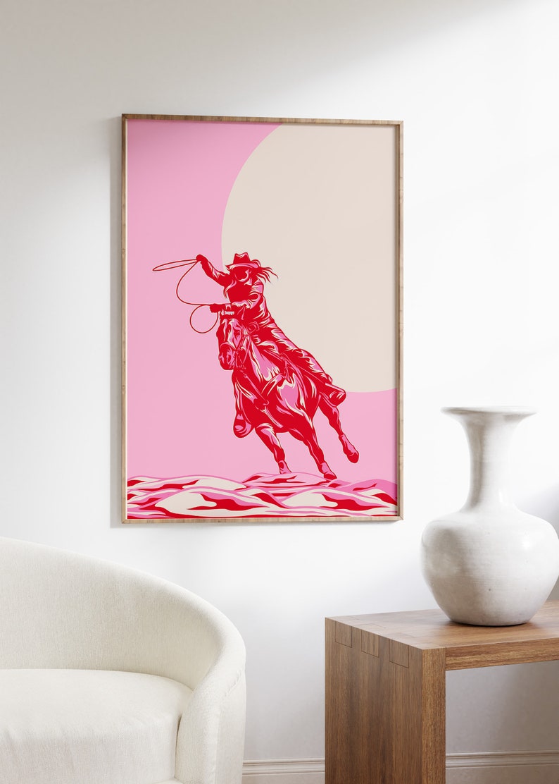 Trendy Pink and Red Cowgirl Print Preppy Western Wall Art - Etsy