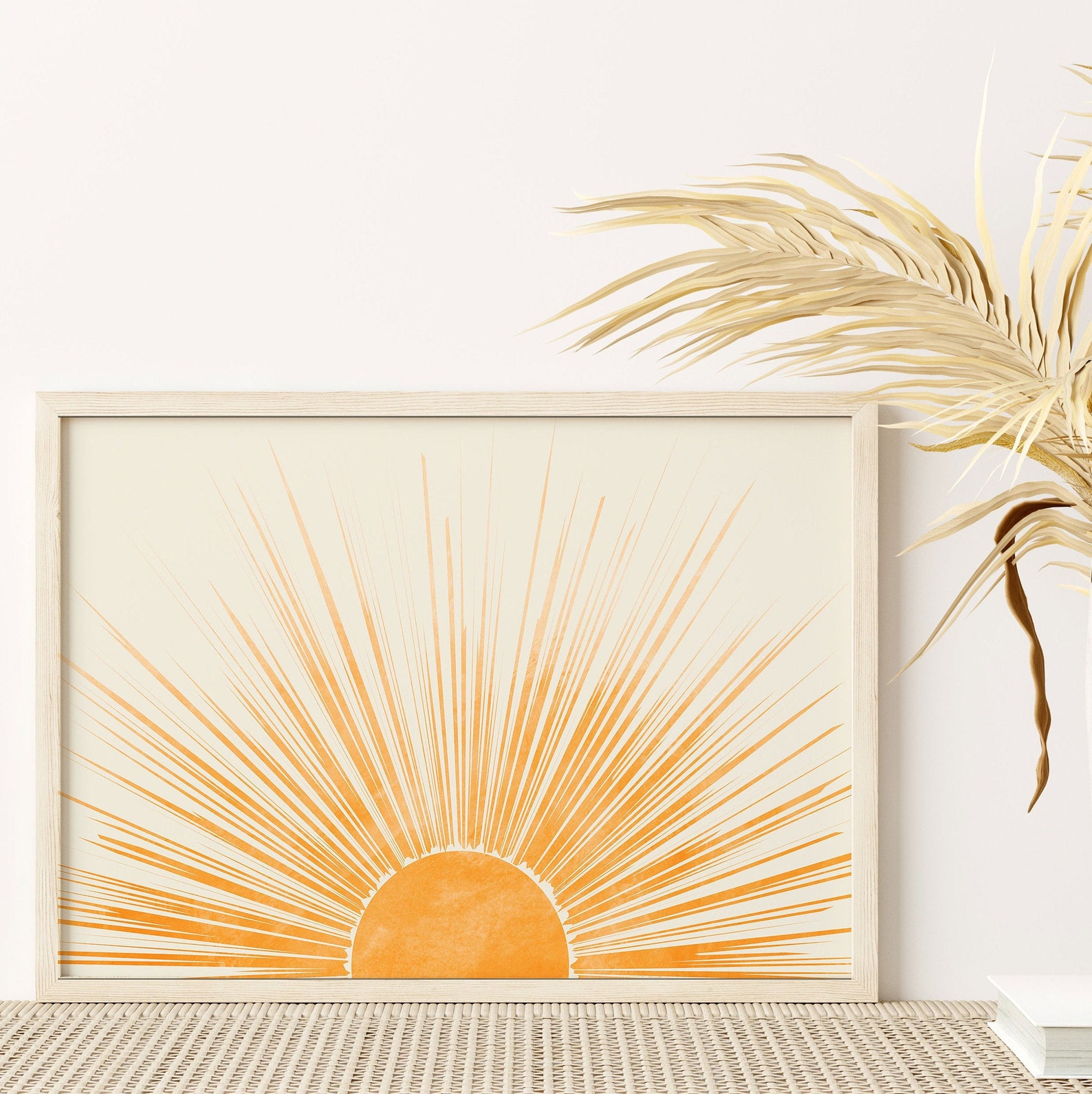 Boho Horizontal Sun Print, Yellow Sun Poster, Sunrise Wall Art, Boho ...