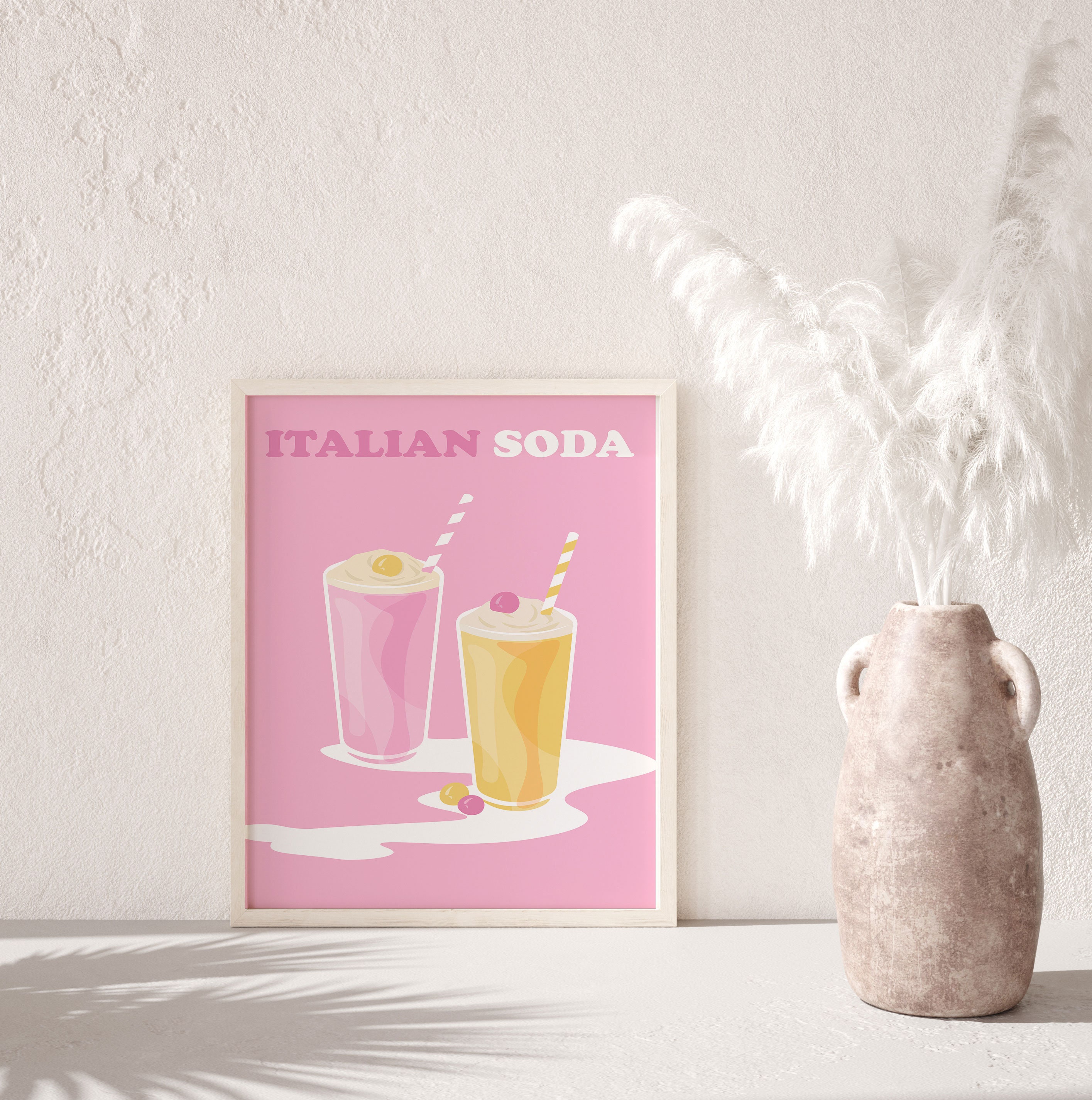 Pink and Yellow Drink Print, Retro Poster, Cute Modern Wall Art, Trendy ...
