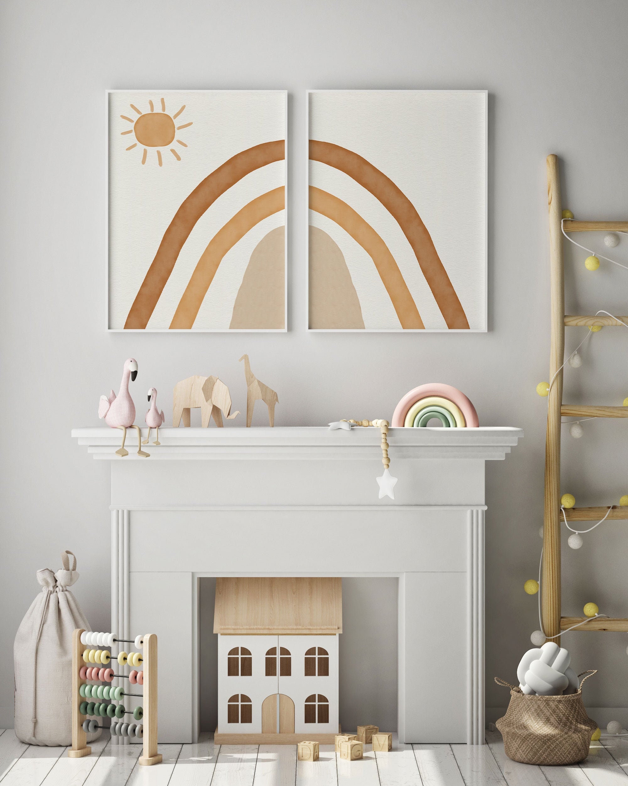 Boho Rainbow Print, Abstract Rainbow Art, Rainbow Print, Neutral ...