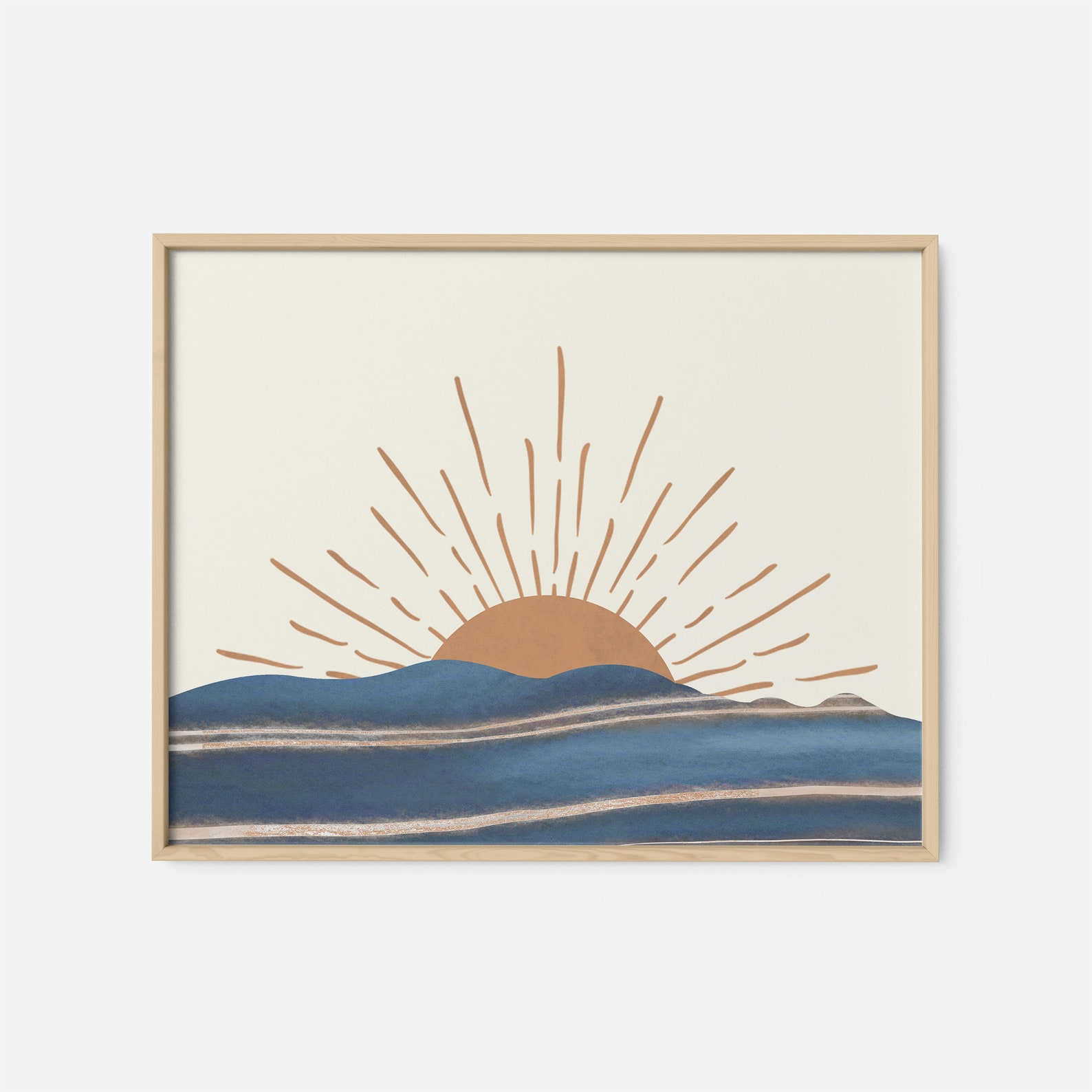 Abstract Rising Sun Print Burnt Orange Sun Wall Art Sun Home | Etsy