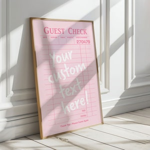 Custom Guest Check Poster, Trendy Wall Art, Personalised Guest Check ...