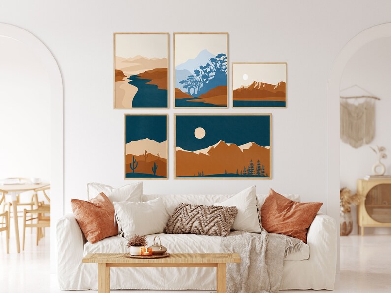 Boho Gallery Wall Print Set, Modern Boho Prints, Matching Rust Poster ...