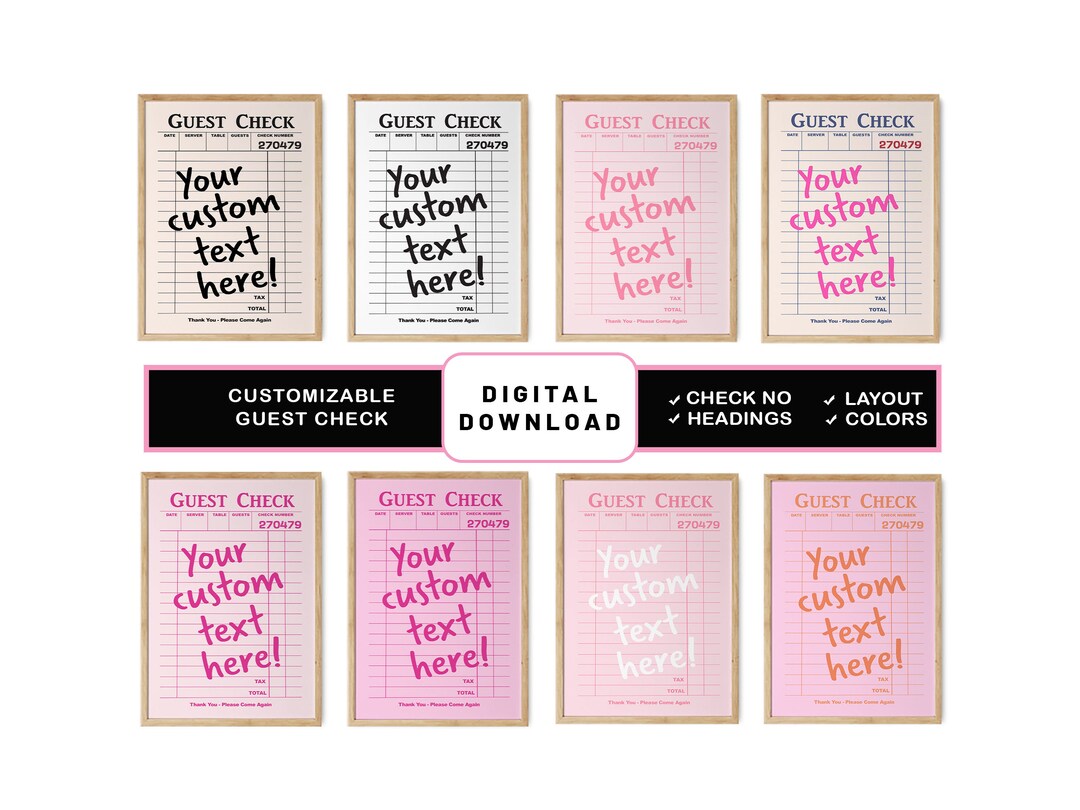Custom Guest Check Art Print, Trendy Wall Art, Digital Download, Pick ...