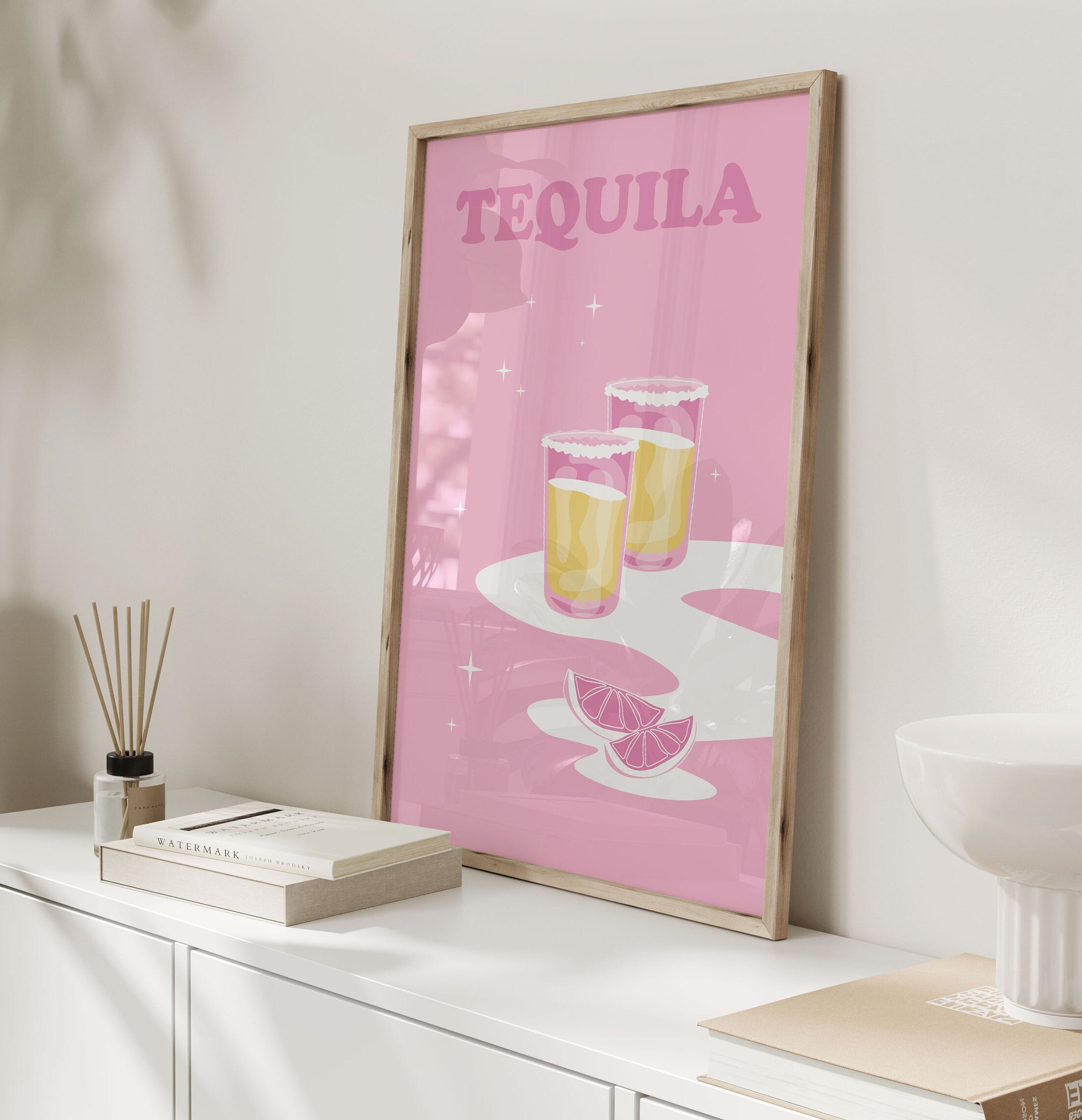 Tequila Illustration Trendy Retro Print Yellow Tequila - Etsy