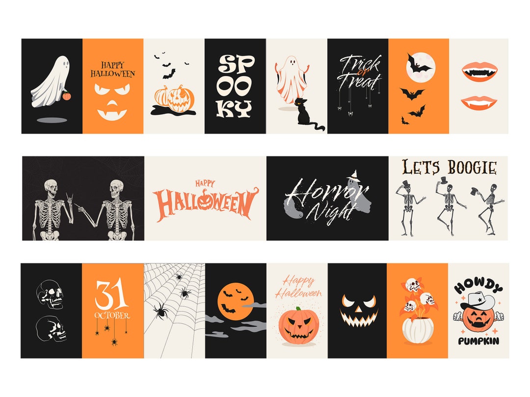Trendy Halloween Print Bundle, Halloween Wall Art Set, 20 Black White ...