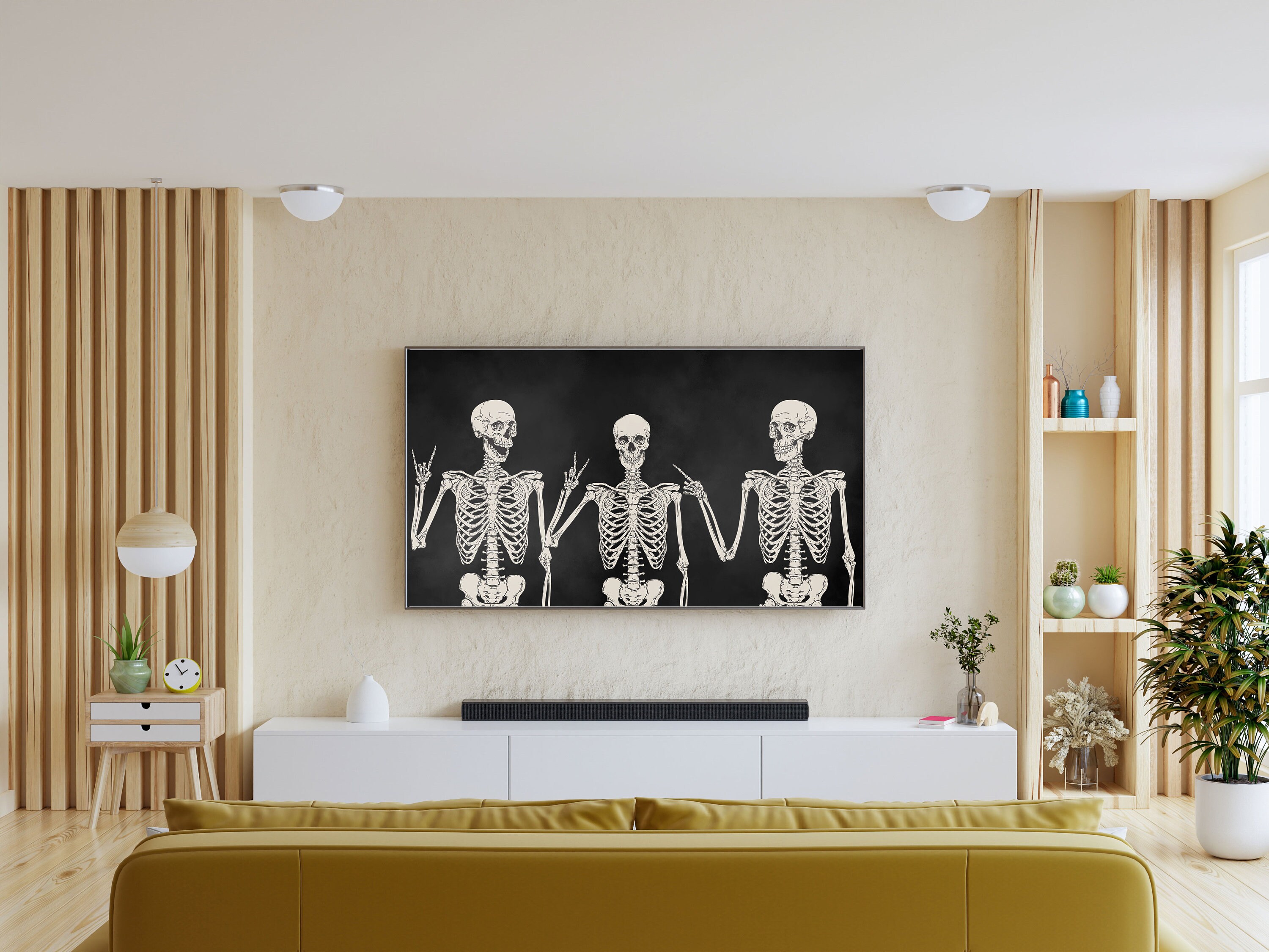 Halloween Art Frame TV Funny Skeleton Print Modern Digital - Etsy