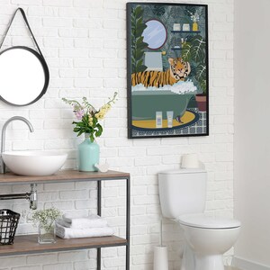 Retro Bathroom Art, Funny Tiger in Bath Print, Quirky Bathroom Wall Art ...