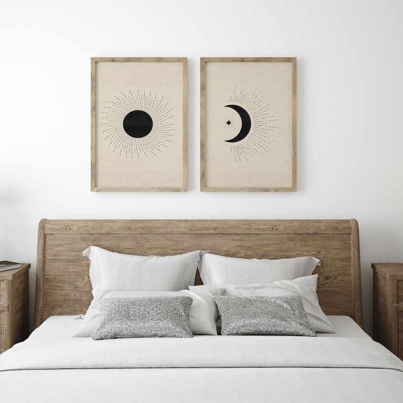 Sun and Moon Wall Art Abstract Art Boho Sun and Moon Print | Etsy