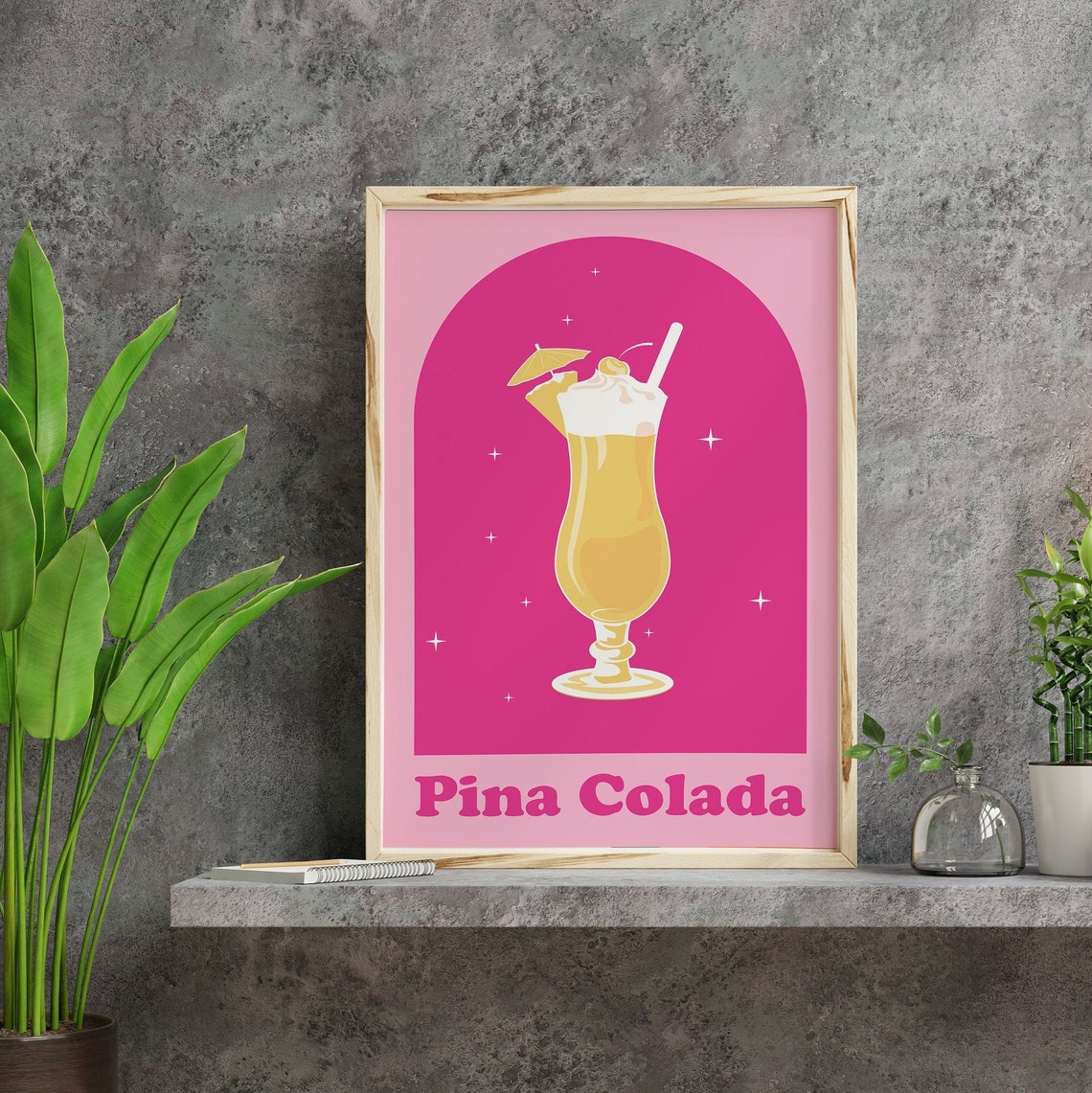 Pina Colada Print Colorful Cocktail Poster Retro 70's | Etsy