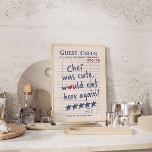 Guest Check Print, Trendy Kitchen Wall Art, Chef Was Cute Would Eat ...