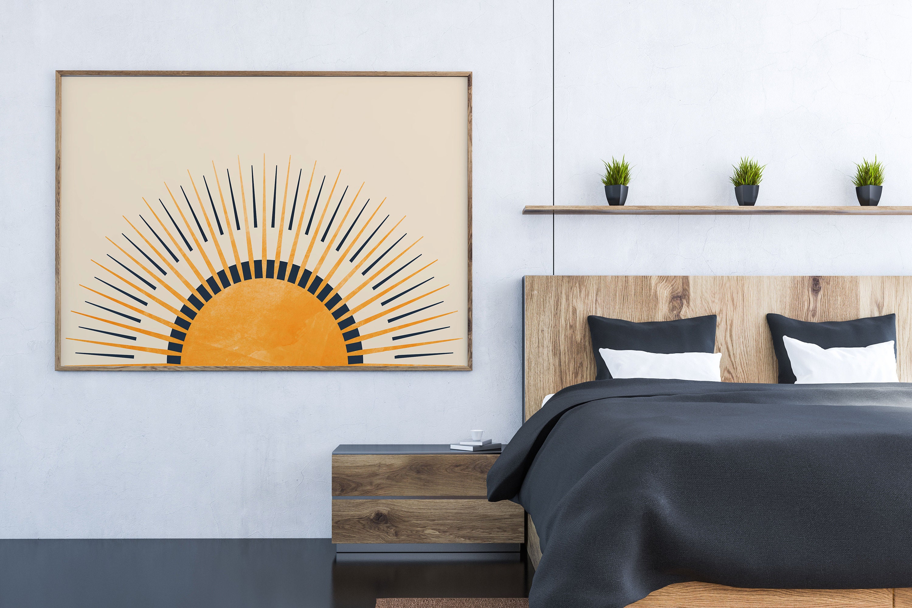 Boho Sun Print, Bedroom Wall Art Above the Bed, Retro Sunset Print ...