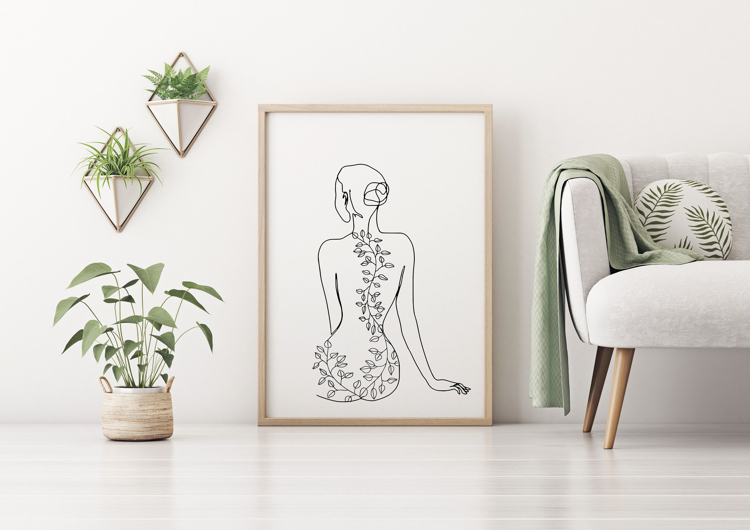Nude Girl Poster One Line Art Print Printable Poster Single Etsy