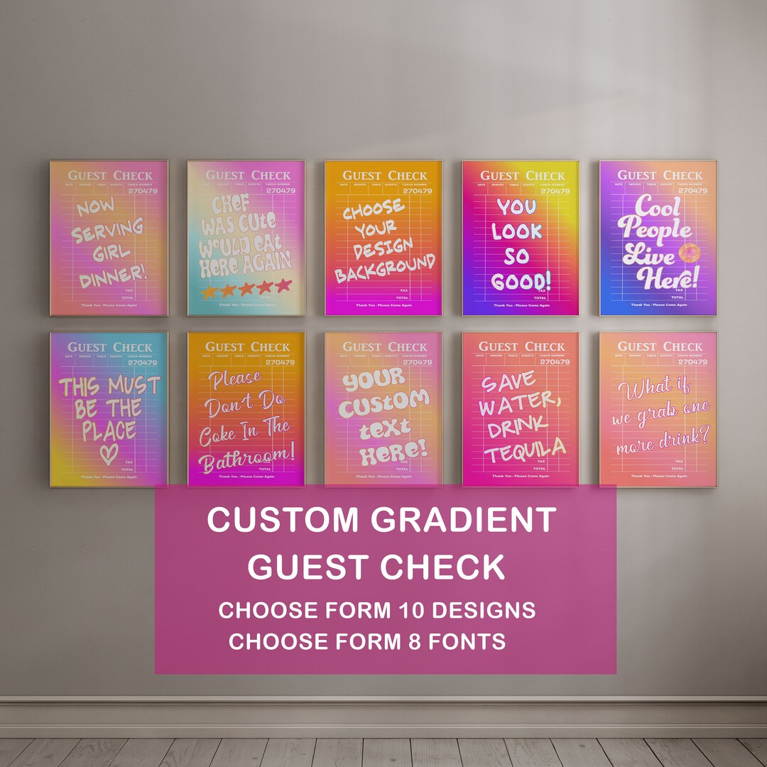 Custom Guest Check Art Print, Gradient Guest Check, Preppy Wall Art ...