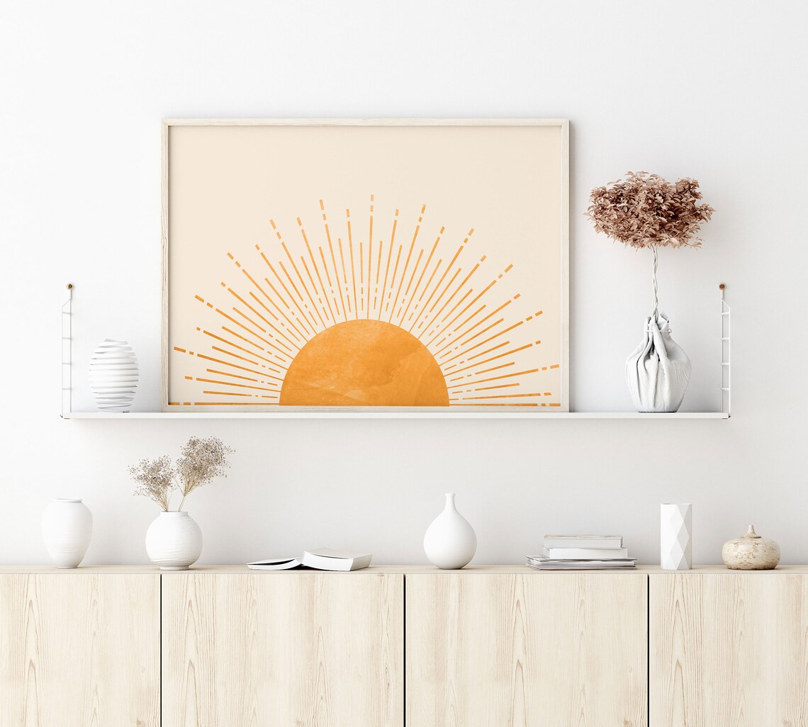 Boho Horizontal Sun Print Yellow Sun Poster Sunrise Wall | Etsy