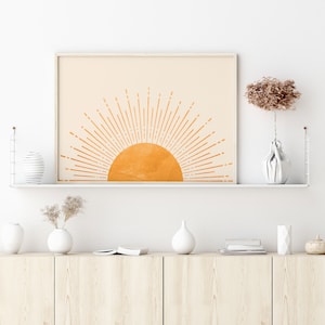Boho Horizontal Sun Print, Yellow Sun Poster, Sunrise Wall Art, Boho ...