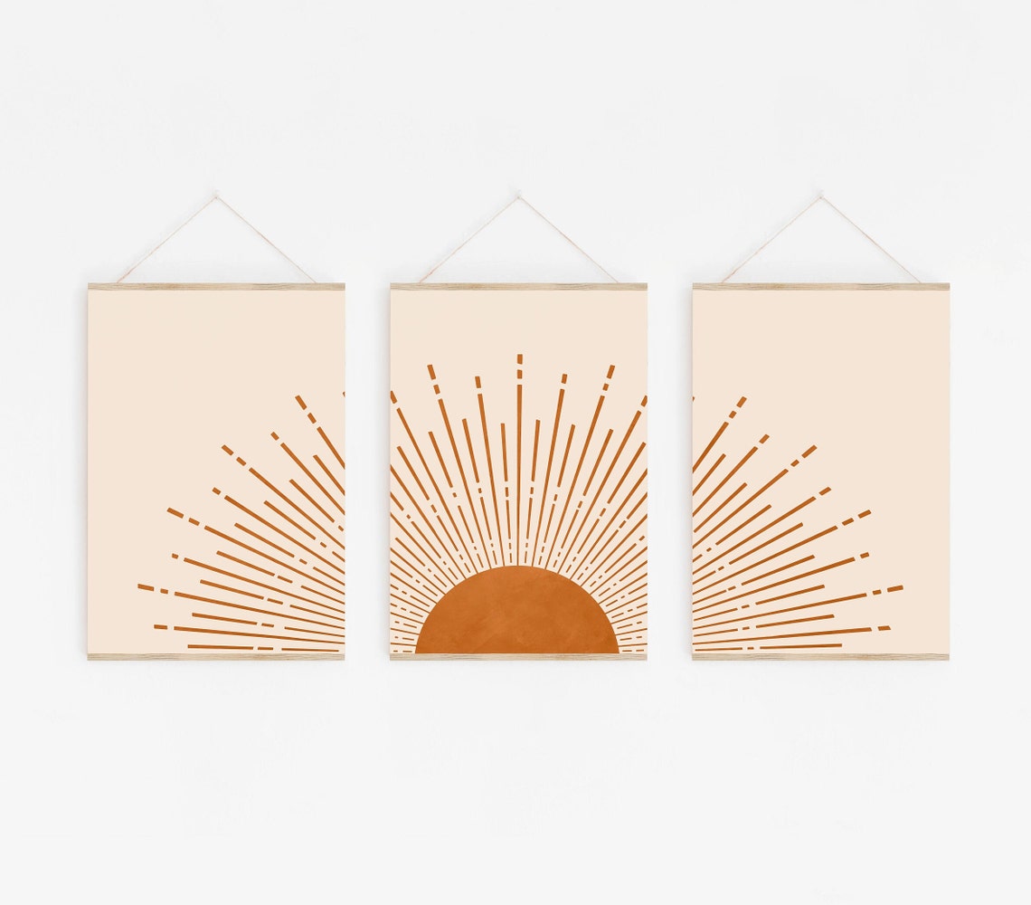 Retro Sunset Print Terracotta Sun Poster Set of 3 Prints - Etsy
