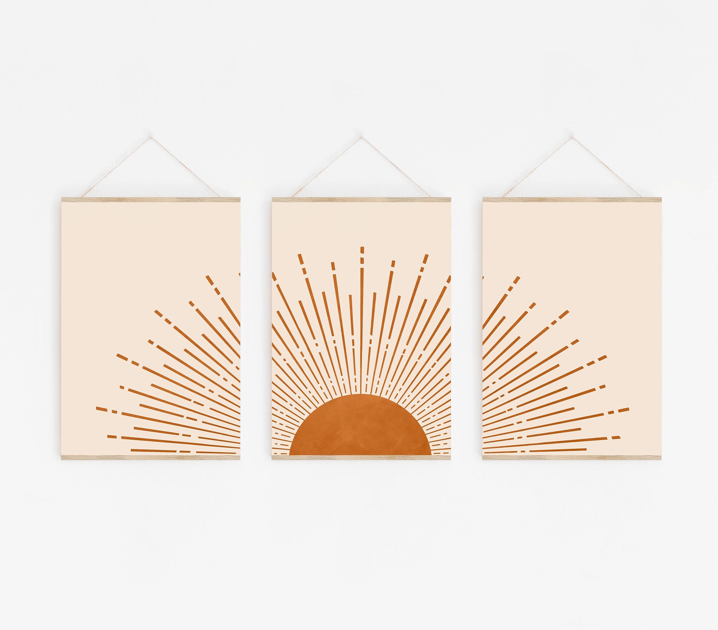 Retro Sunset Print, Terracotta Sun Poster Set of 3 Prints, Sunset Art ...