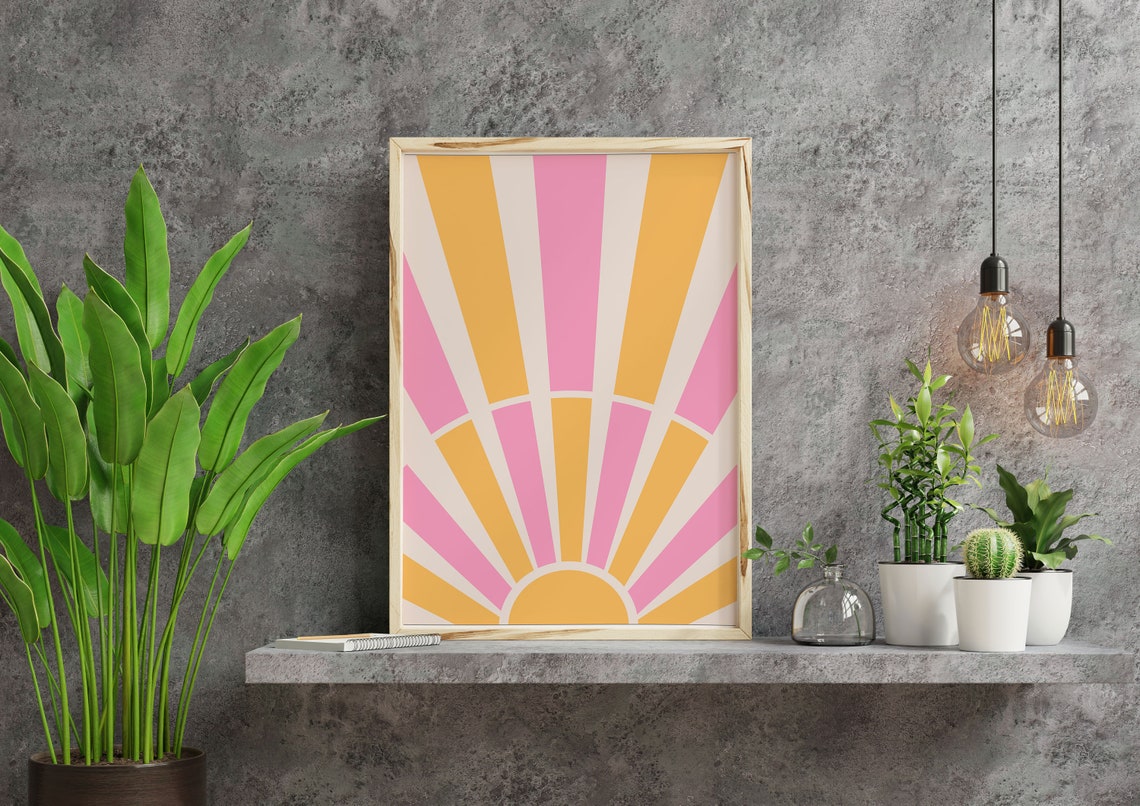 Trendy Wall Art Retro Sun Poster Teen Room Poster Pink and - Etsy