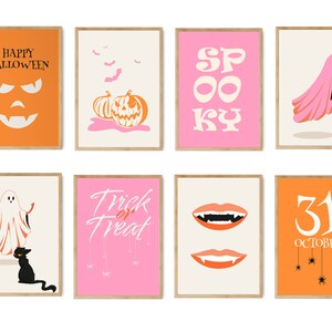 Pink and Orange Halloween Print Bundle, Halloween Wall Art Set, 20 Cute ...