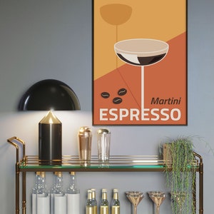 Cocktail Print, Mid Century Modern Retro Orange Yellow Poster, Digital ...