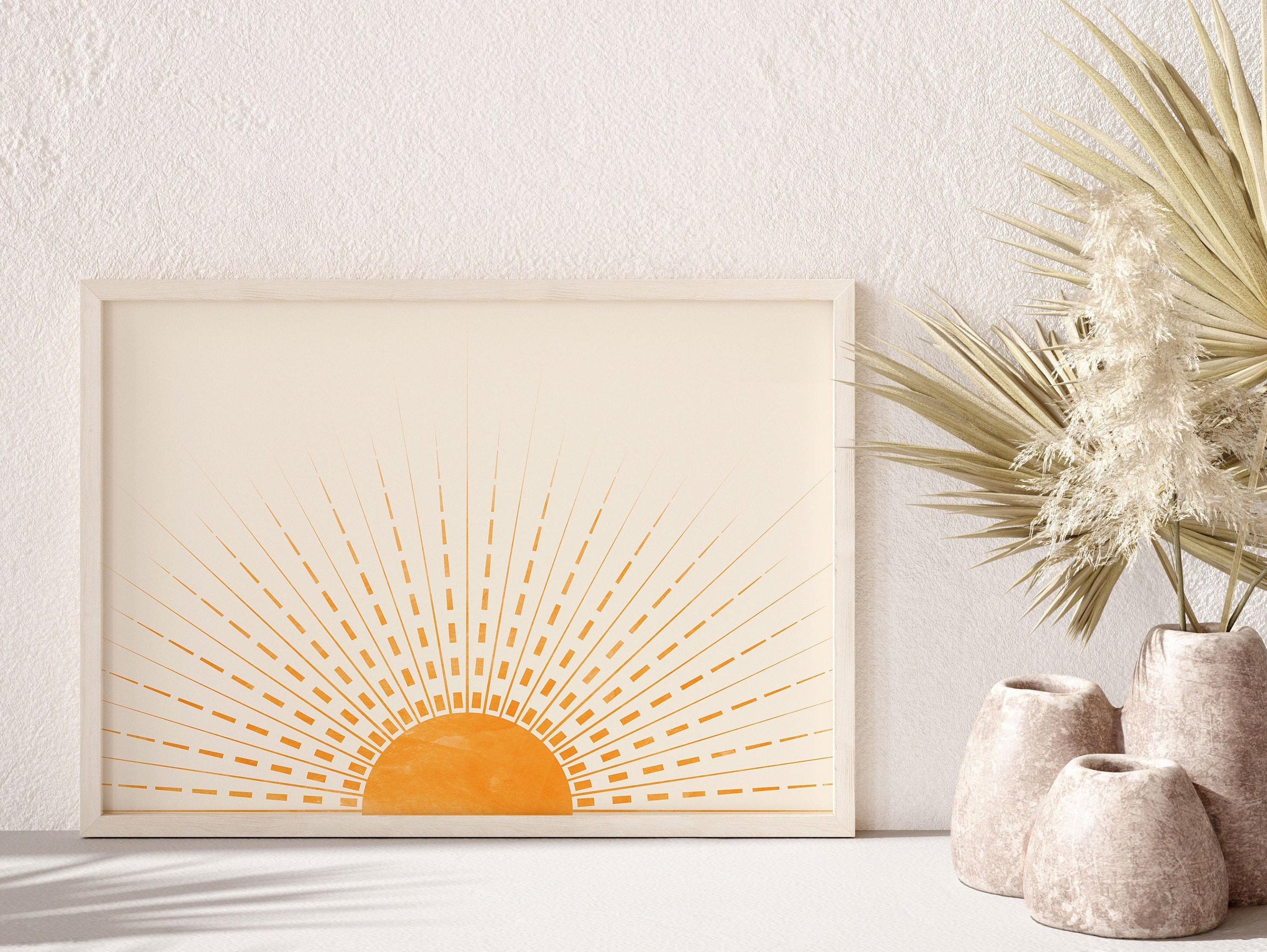 Horizontal Sunset Print Yellow Sun Art Abstract Sun Art | Etsy