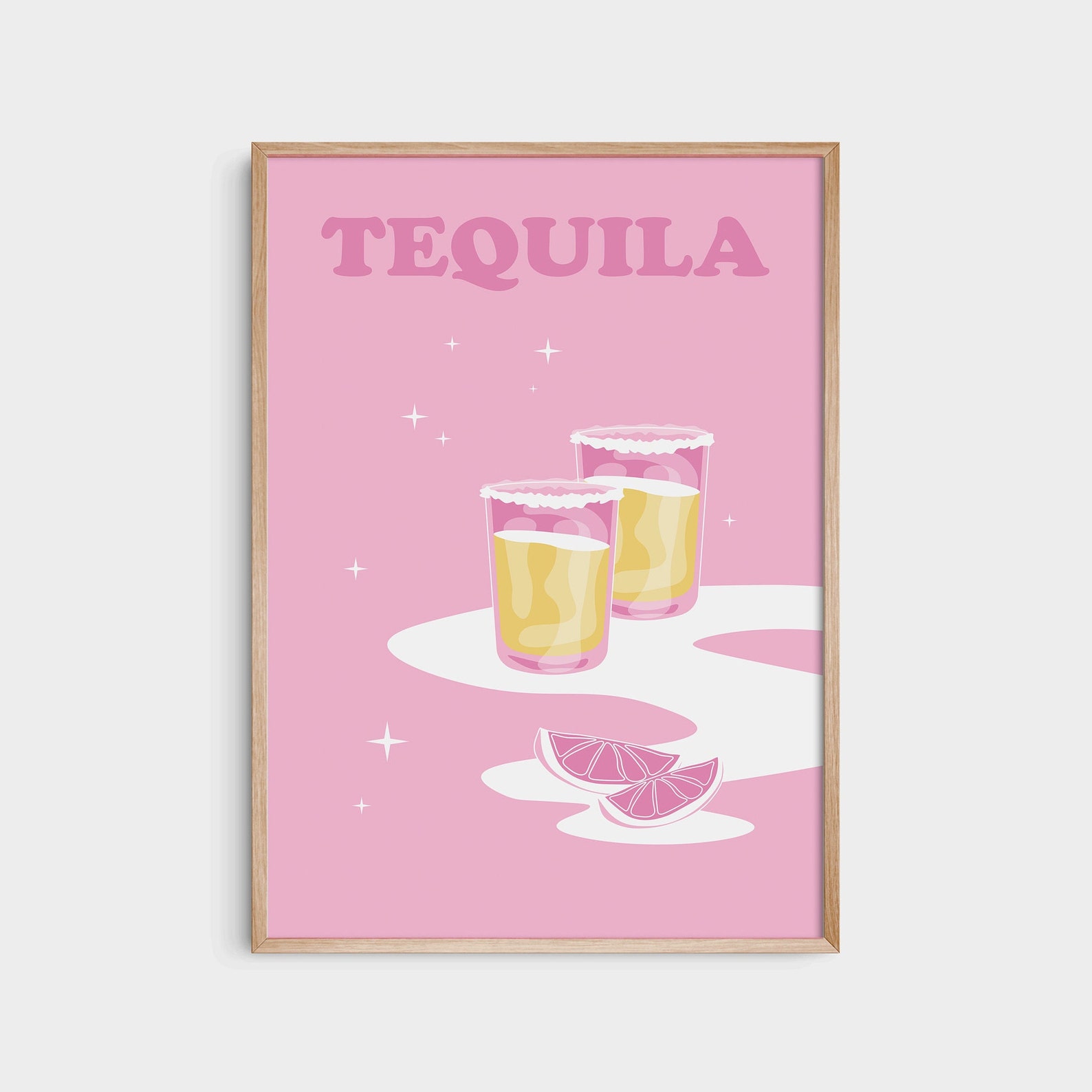 Tequila Illustration Trendy Retro Print Yellow Tequila - Etsy