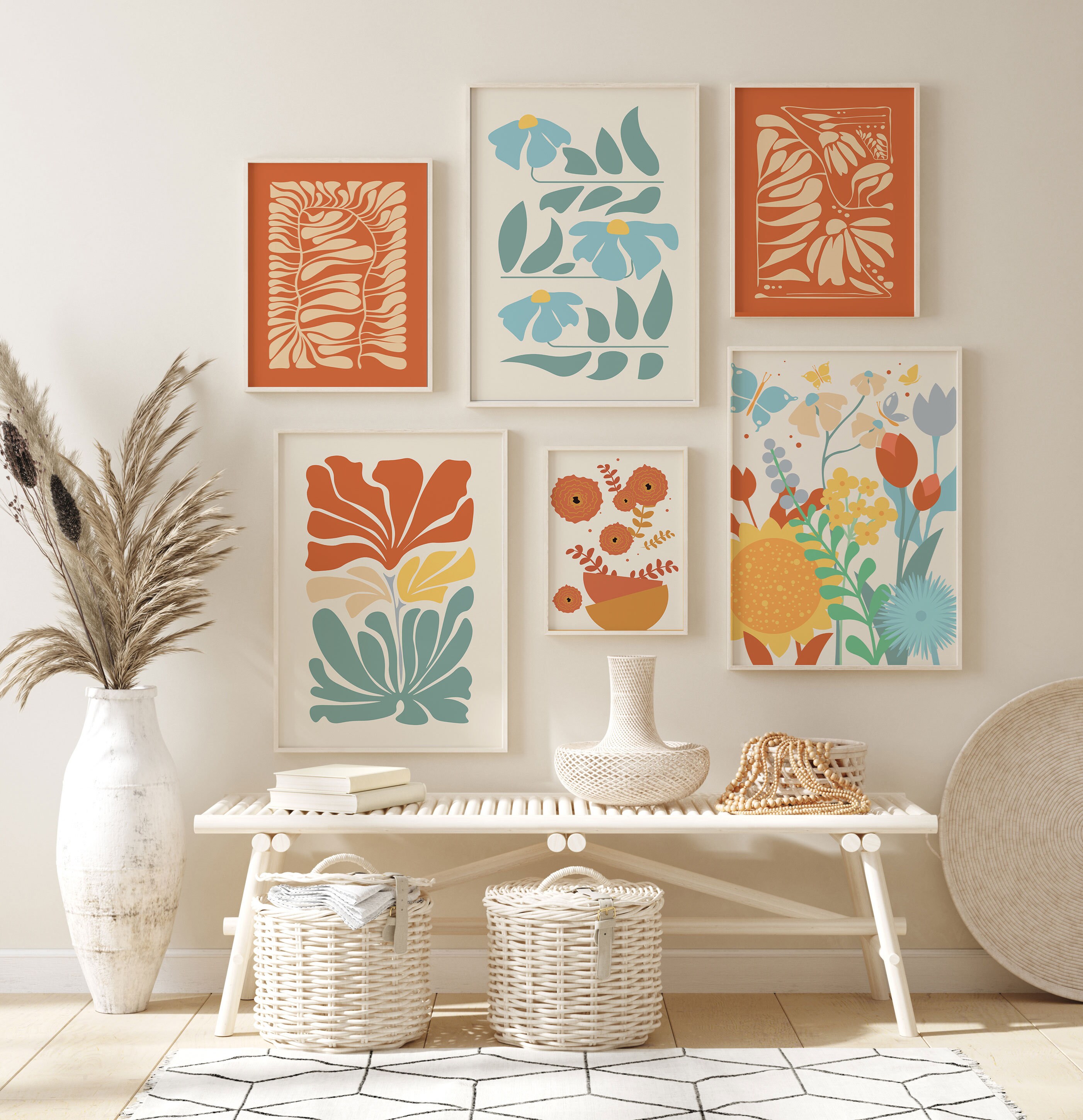Abstract Flower Prints Set, Colorful Gallery Wall for Kitchen, Digital ...