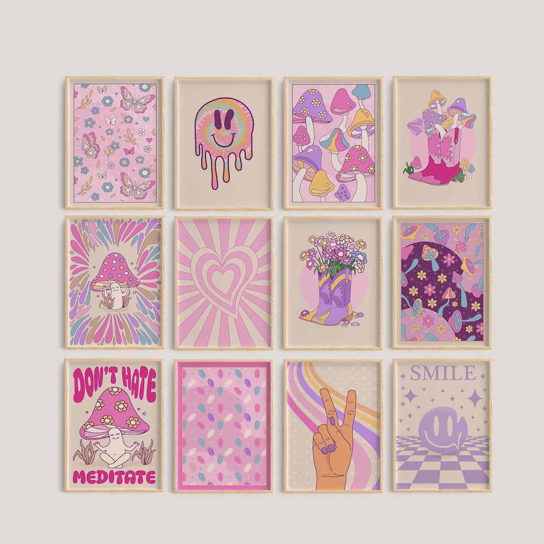 Trendy Preppy Wall Art Set of 12 Prints, Digital Download, Retro Wall ...